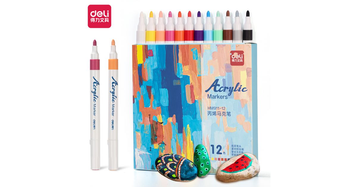 Acrylic Marker Deli 12 Colors · Stationery