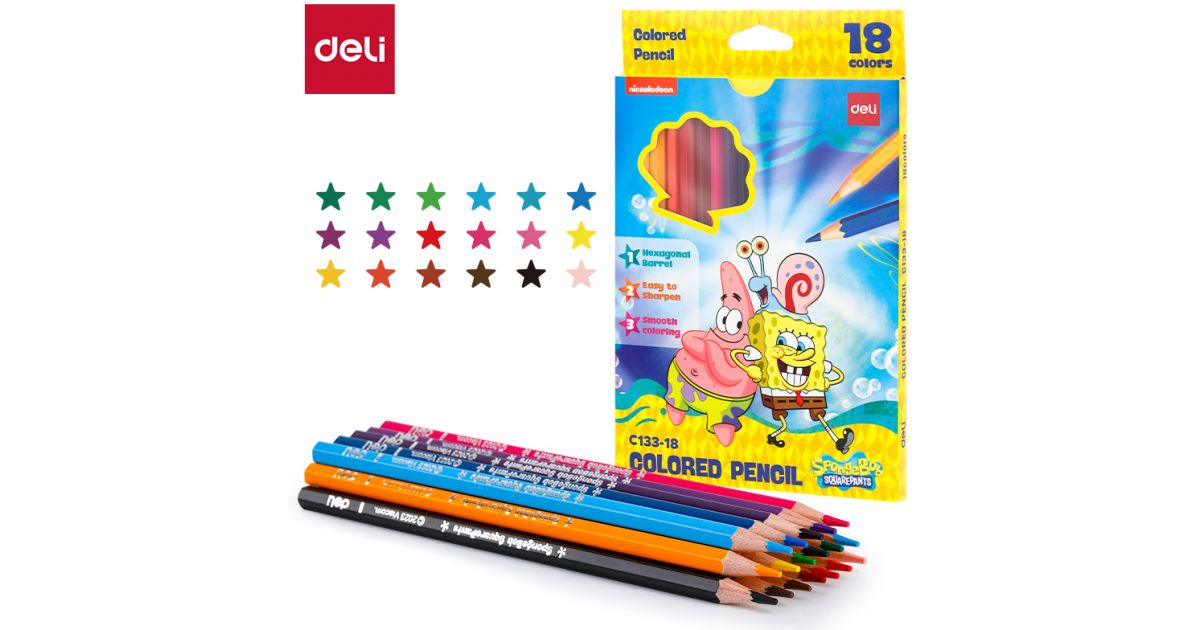Colored Pencil lead Hexagonal barrel Deli 3mm Tip 18 Colors · Stationery